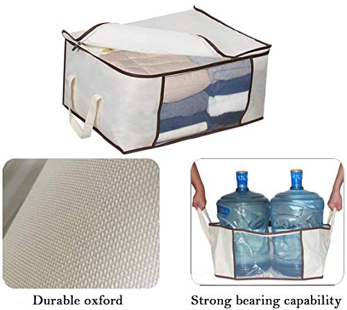 MISSLO Thick Oxford Clothing Organizer Storage Bags for Clothes, Blanket, Comforter, Closet, Medium, 3 Piece Set (Beige)