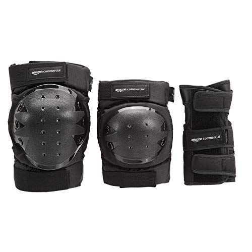AmazonCommercial Knee Pads, Elbow Pads and Wrist Guards, 3 in 1 Protective Gear, M, Black