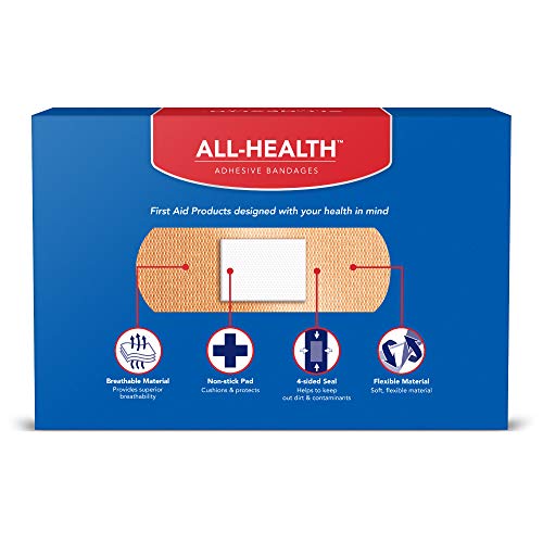 All Health Flexible Fabric Adhesive Bandages, Assorted Sizes Variety Pack, 200 ct | Flexible Protection for First Aid and Wound Care