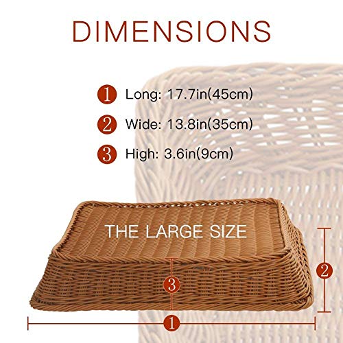 WEVOGTY 17.7" Poly-Wicker Bread Basket,Woven Tabletop Food Fruit Vegetables Serving Basket, Restaurant Serving,Brown (3 PACKS)
