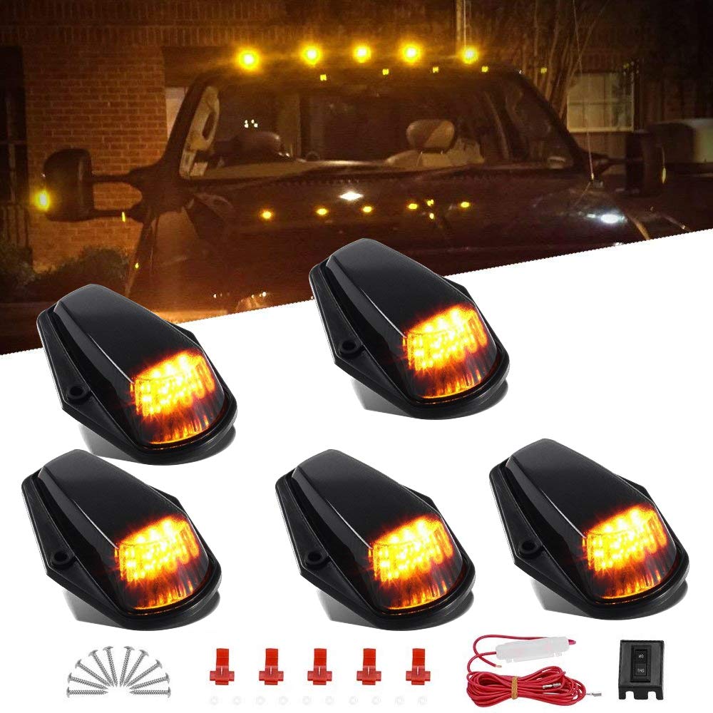 Amber Cab Marker Light for Ford F150 F250 F350 1973-1997 F-Series Super Duty Pickup Trucks, 12 LED Roof Running Lights Top Clearance Lamp w/Wiring Harness (Pack of 5)