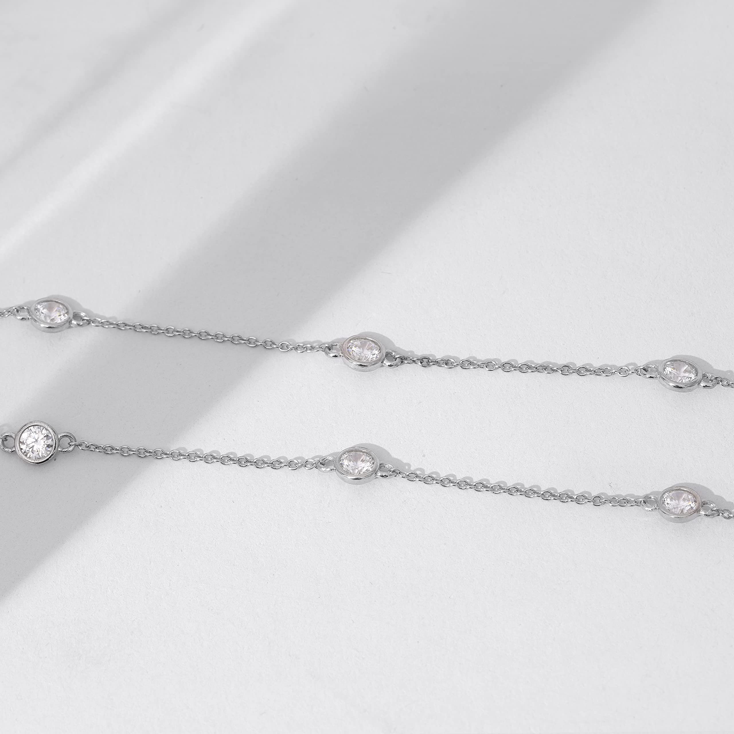 Amazon Essentials Platinum Plated Sterling Silver Station Necklace set with Infinite Elements Cubic Zirconia (4mm), 18" (previously Amazon Collection)