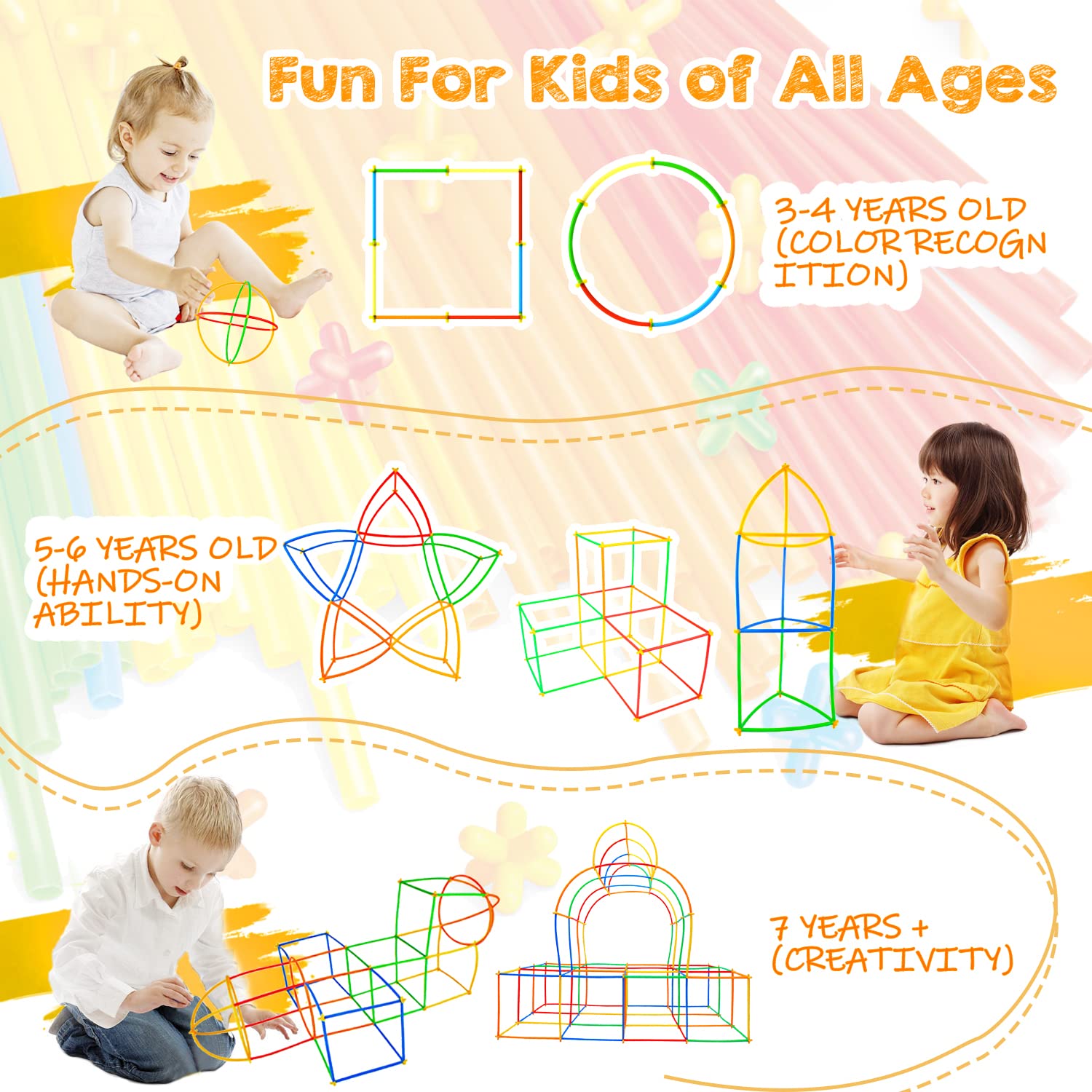 Juboury 500Pcs Straw Constructor STEM Building Toys Educational Interlocking Toys Engineering Building Blocks 3D Puzzle, Creative Connecting Kit, Construction Blocks Toy for Both Boys and Girls