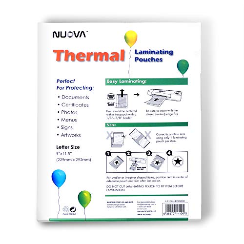 Nuova Premium Thermal Laminating Pouches, 9" x 11.5"/Letter Size/3 mil, 200 Pack (LP200H) & Premium Thermal Laminating Pouches 9" x 11.5", Letter Size, 3 mil, 100 Pack (LP100H)