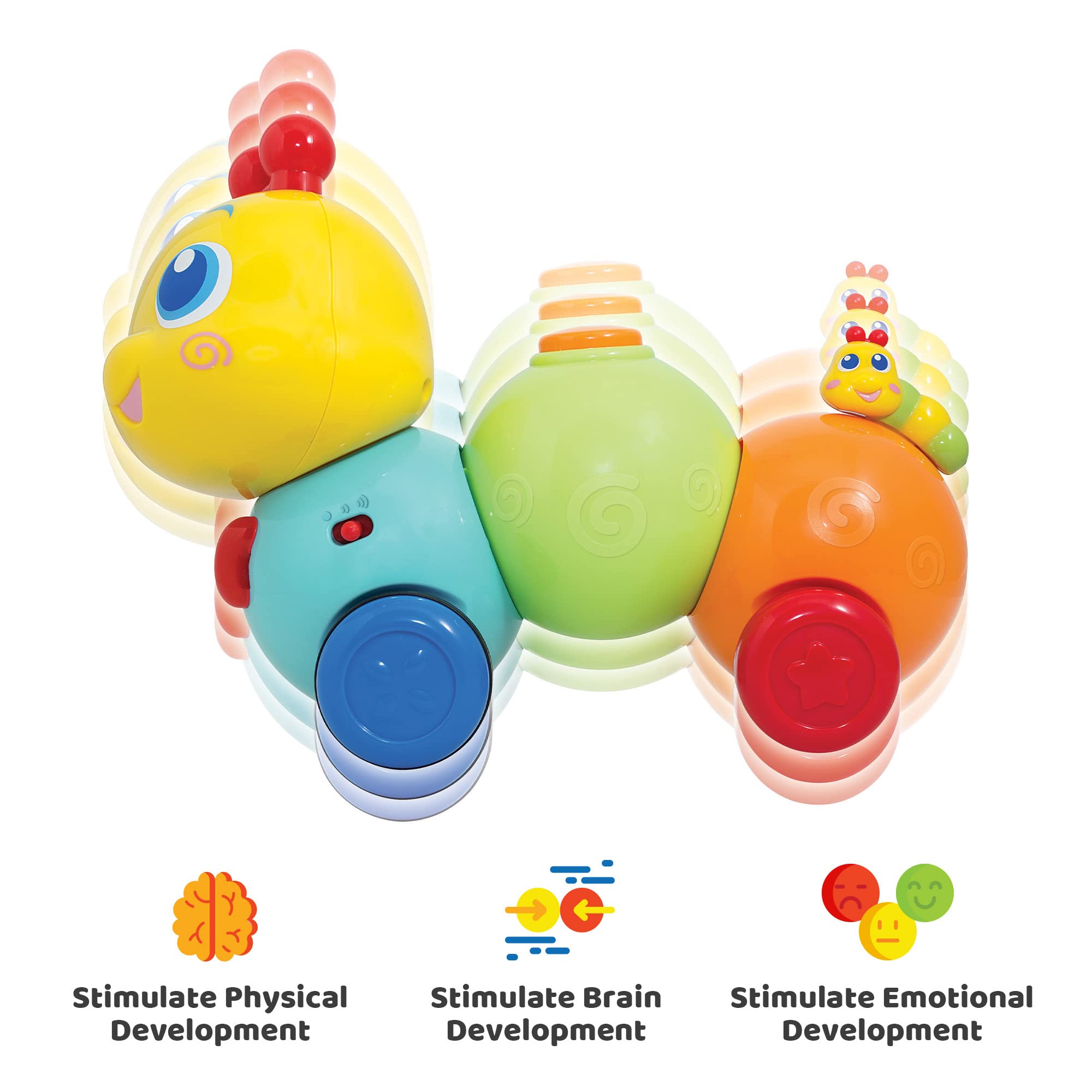 KiddoLab Crawling Caterpillar Baby Toy - Apple-Shaped Remote Control with Easy-Press Buttons- Plays 10 Children's Nursery Rhymes - Musical Toys for Toddlers