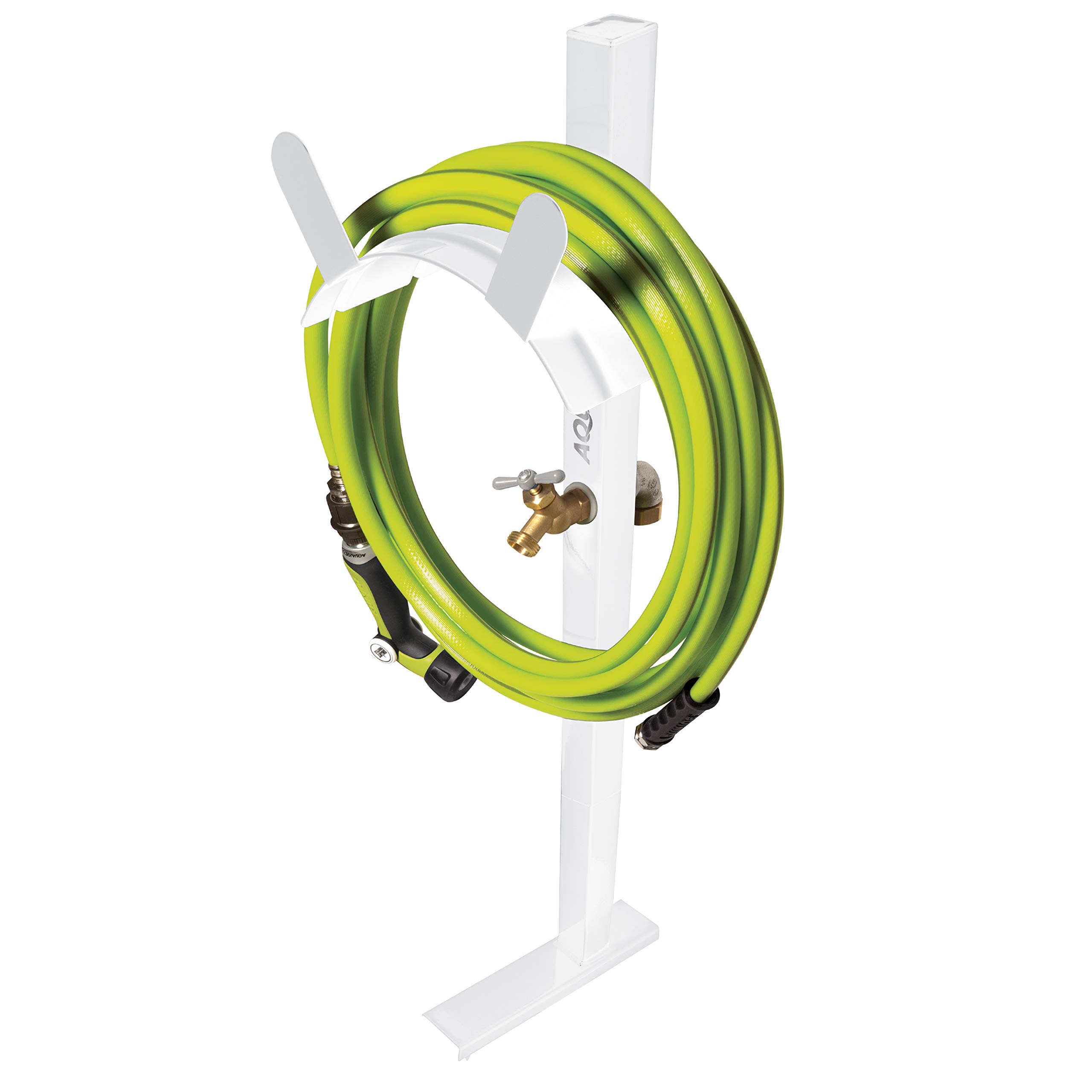 Aqua Joe SJ-SHSBB3LIH Garden Hose Stand with Brass Faucet and 3 ft Lead in Hose, Gray