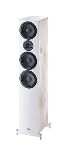 HECO Aurora 700 3-Way, Dual 6.5" Floorstanding Speaker in White Outfitted for Deeper Bass