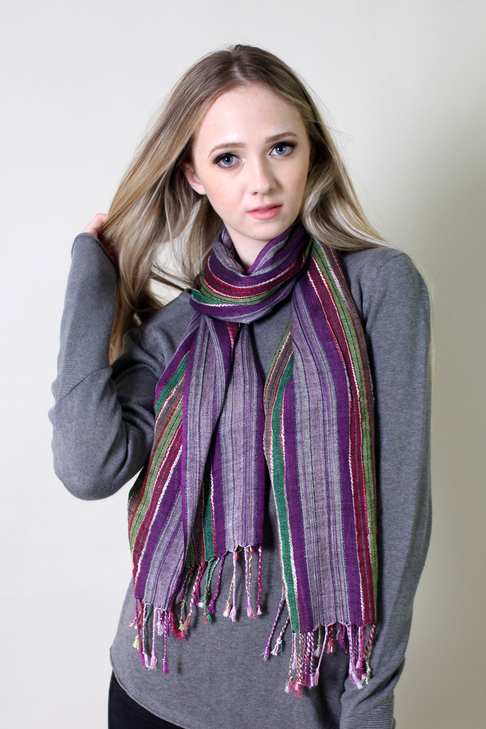 Anika Dali Women’s Jewel Shimmer Multicolor Stripe Scarf, Metallic Pashmina Shawl (Purple Dazzle)