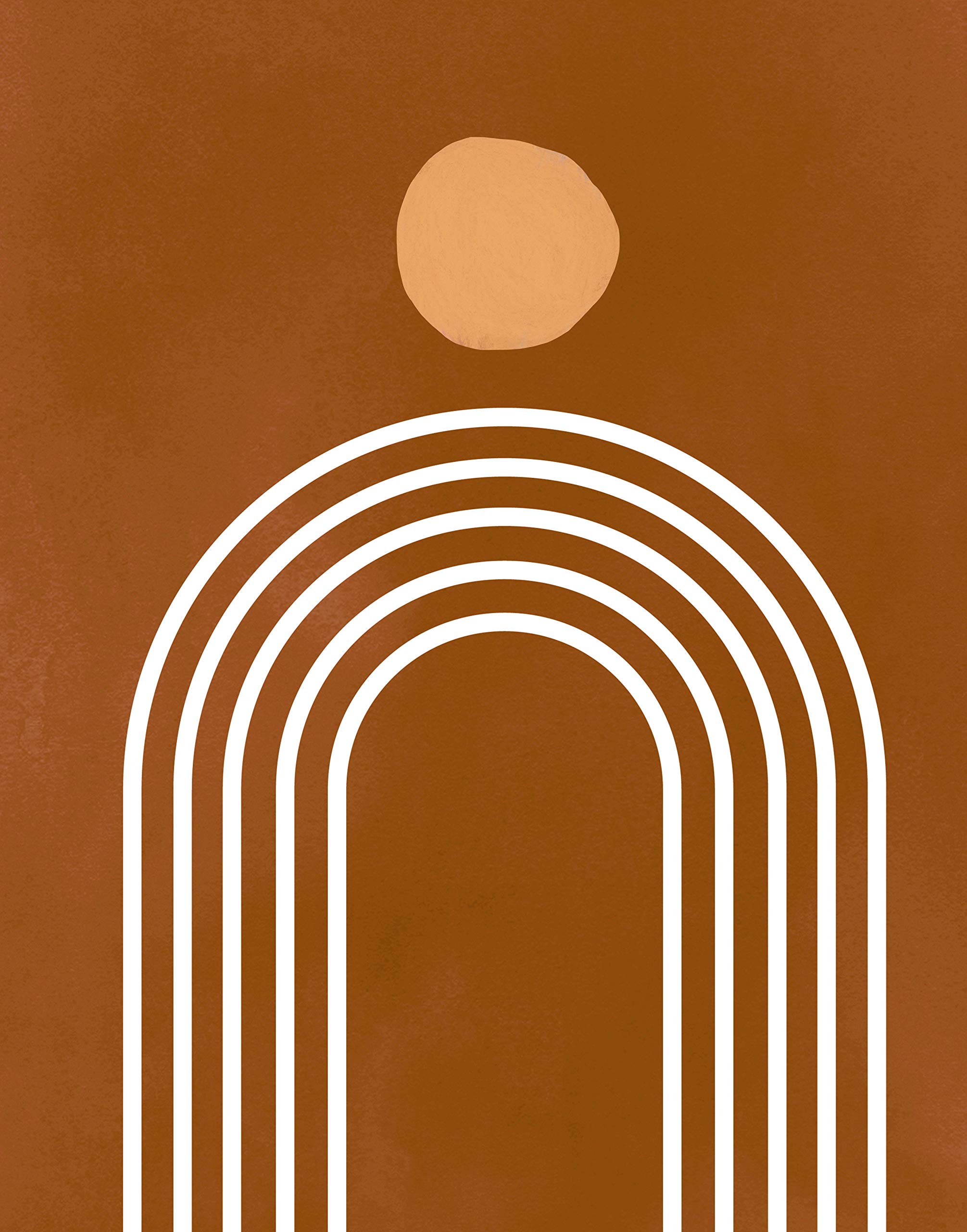 Abstract White Rainbow on Rust Wall Art. 11x14 UNFRAMED Print. Abstract, Minimalist Modern Wall Decor. Shades of Terracotta, Rust, Burnt Orange and White.