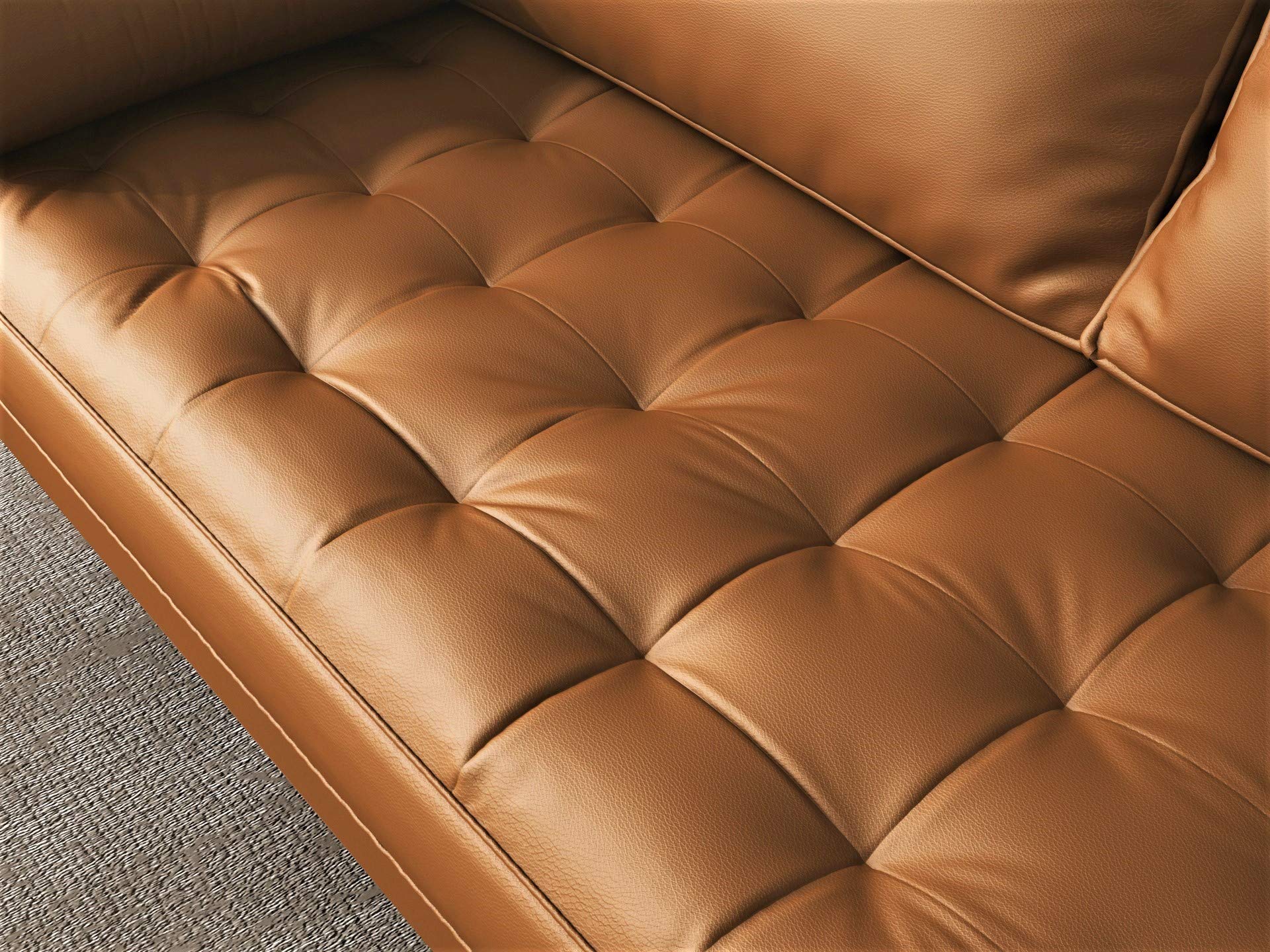 Container Furniture Direct Womble Mid Century Modern Couch with Bolster Pillows, PU Leather Upholstered Tufted Seat, Versatile Retro Design for Comfortable Living Spaces, Loveseat, Coffee Brown