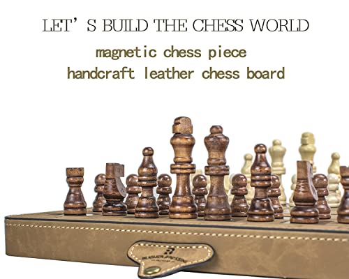Chess Set for Adults & Kids -Leather Chess Board Magnetic Chess Pieces Unique Design Chess Game Gift Choice for Kids and Adults 2 players