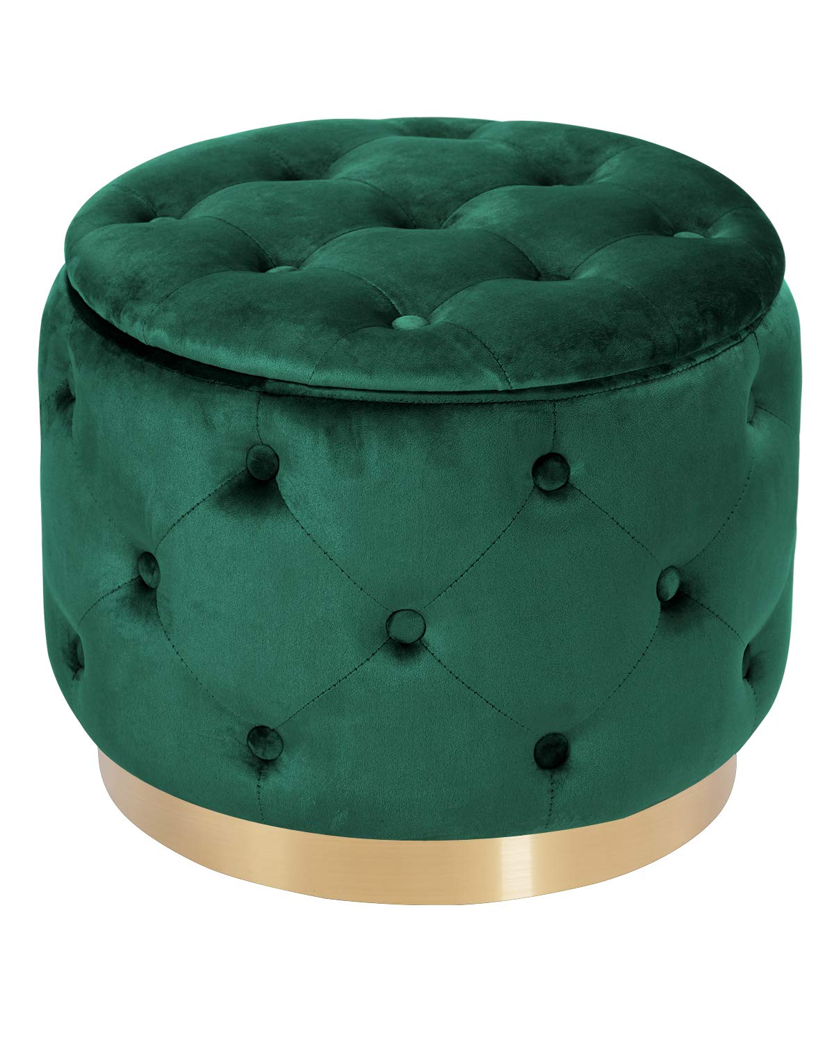 DEERUN Modern Velvet Tufted Button Upholstered Round Storage Ottoman Foot Rest Stool, Vanity Stool, Green