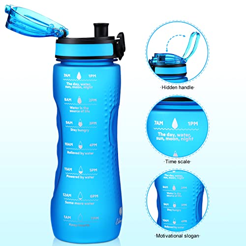 Edmyre 25OZ Motivational Water Bottle with Time Marker, BPA Free Leakproof Tritan Water Jug, Purple/Blue Gradient color 0.2 Gallon Water Bottles