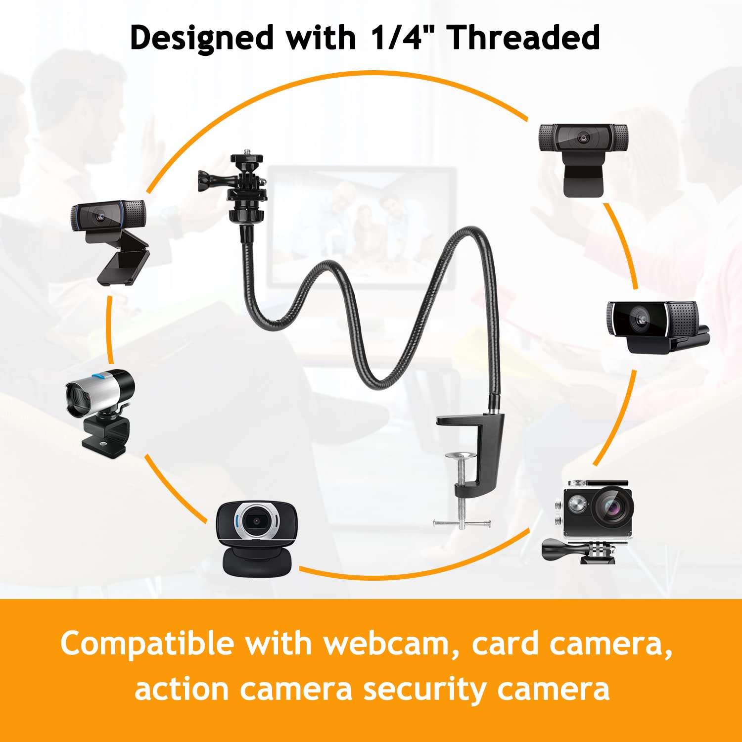 AMADA HOMEFURNISHING 25 Inch Webcam Stand - Enhanced Desk Jaw Clamp with Flexible Gooseneck Stand for Logitech Webcam C920,C922,C922x,C930,C615,C925e,Brio 4K AMWS02