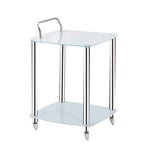 AUNEVN Movable Carts, Kitchen Storage Hand Trucks, Heavy Duty Beauty Instrument Base Tool Trolley with Rolling Wheels, Stainless Steel Handle, Tempered Glass Top/White/2 Tiers