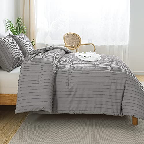 Andency Grey Comforter Set King Size, 3 Pieces Boho Tufted Bed Comforter Set, Soft Lightweight Microfiber Bedding Set for All Seasons