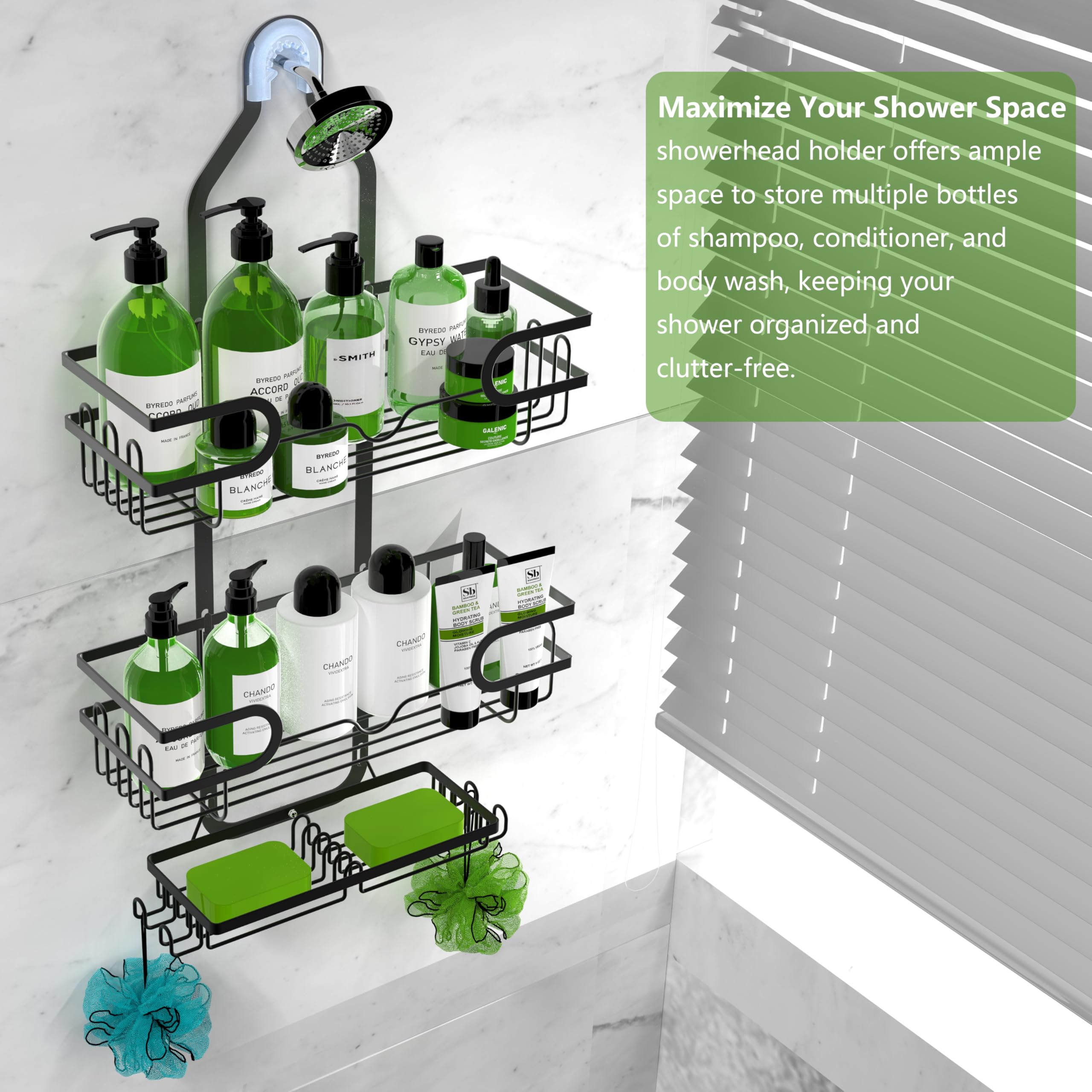 Auspirea Hanging Shower Caddy Over Shower Head, Shower Organizer Hanging with Soap Holder,Shower Storage Rack Basket with Hooks - Large Capacity Shower Shelf for Shampoo, Conditioner, Body Wash
