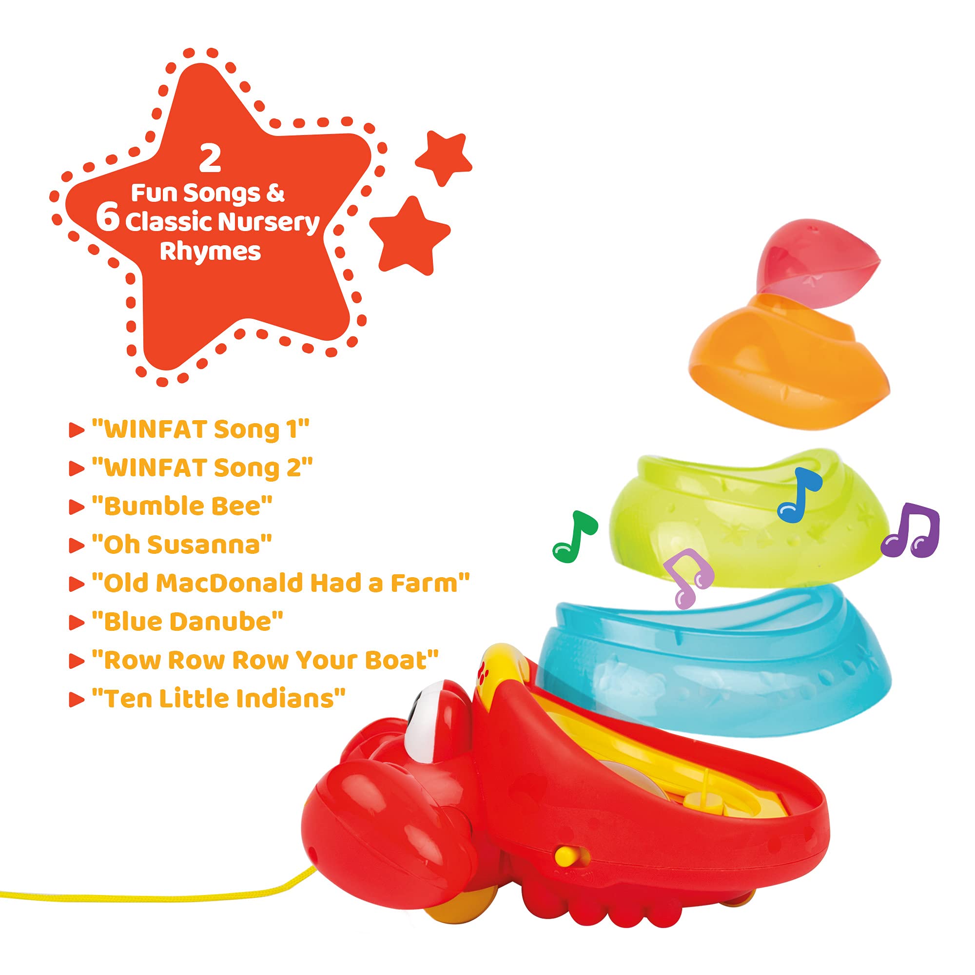 KiddoLab Pull Along Crab Stacker - Baby Pull Toy with Stackable Rainbow Cups, Stacking Toys with Color-Changing Lights, Nursery Rhymes - Educational Montessori Toys for Toddlers 1 2 3 Year Old