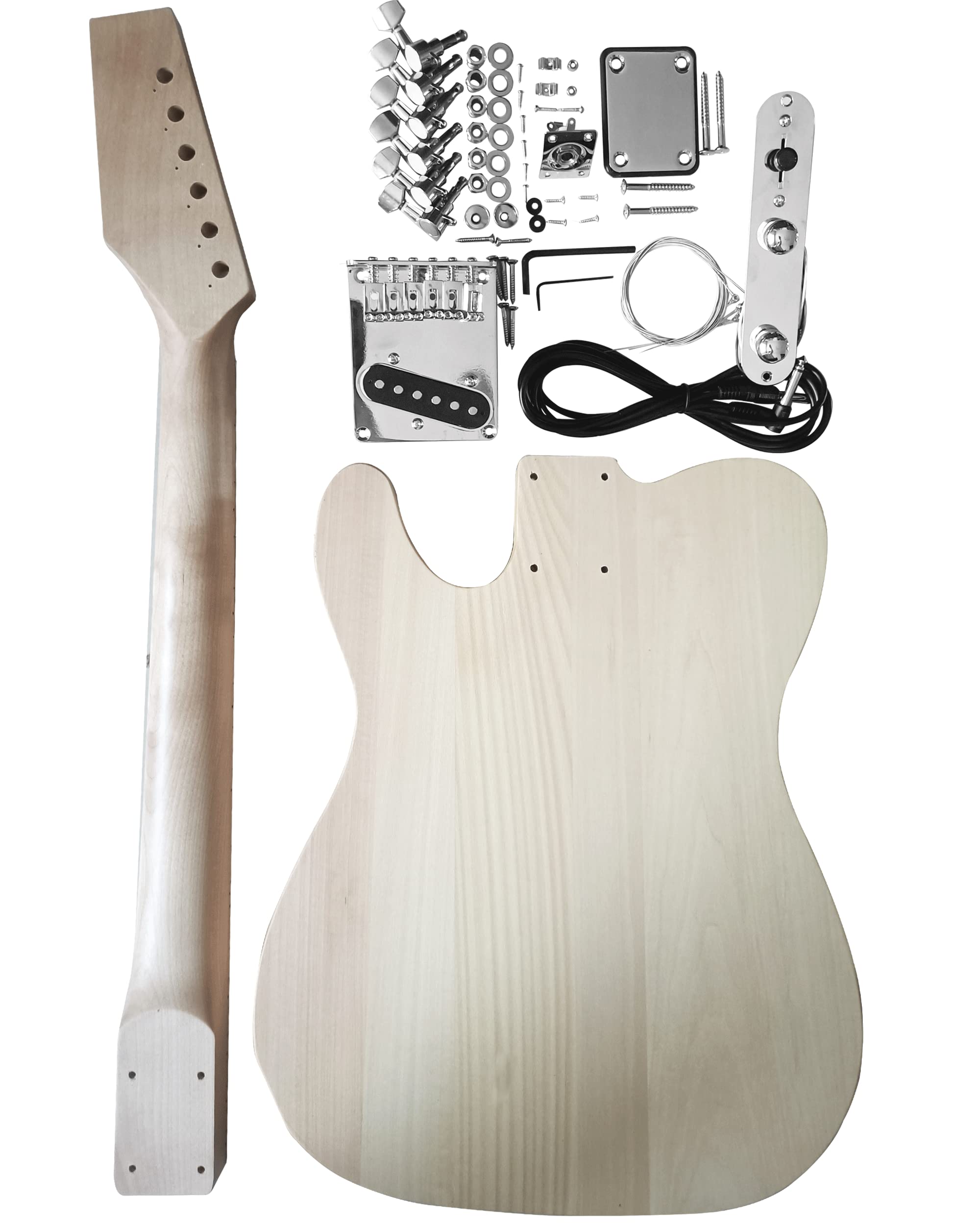 HENGYEE DIY Electric Guitar Kits Tele Style Beginner Kits 6 String Right Handed with Basswood Body Hard Maple Neck Maple Fretboard Chrome Hardware Build Your Own Guitar