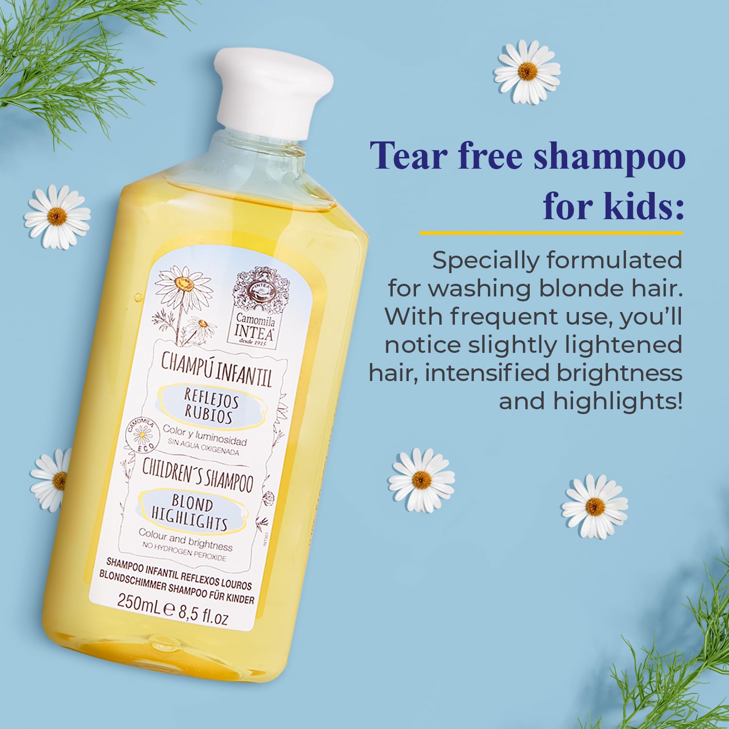 Intea Camomila Kids Shampoo for Blonde Highlights – 8.5Oz Chamomile Shampoo Hair Lightener for Kids – Natural Extract Toddler Shampoo with No Silicones or Parabens