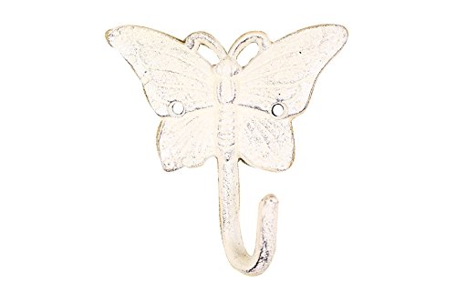 Whitewashed Cast Iron Butterfly Hook 6" - Rustic Wall Hook - Butterfly Decor