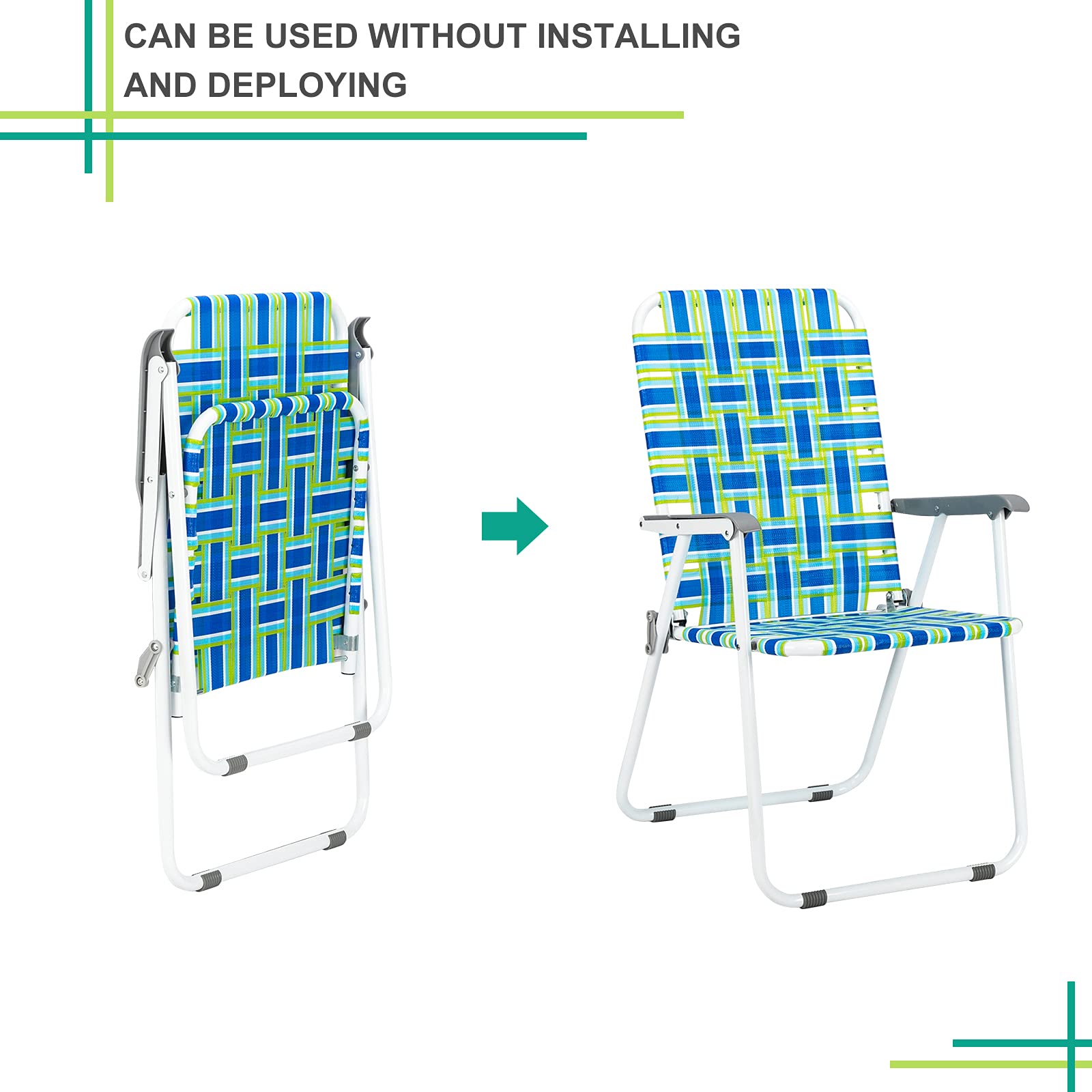 Set of 2 Patio Lawn Webbed Folding Chairs, Outdoor Beach Chair Portable Camping Chair, Webbed Folding Chair for Yard, Garden,Blue