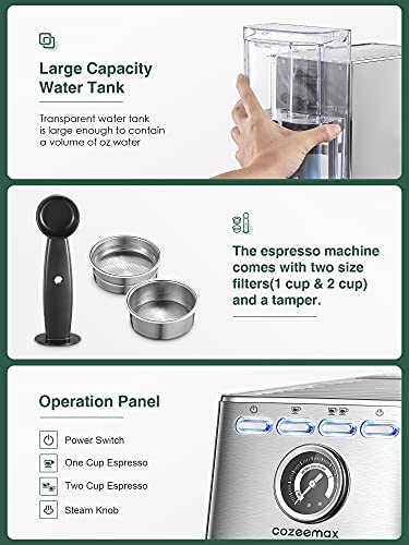 Espresso Machine , 20Bar Compact and Cappuccino Maker with Milk Frother Wand , Professional Coffee Machine for Latte , Stainless Steel