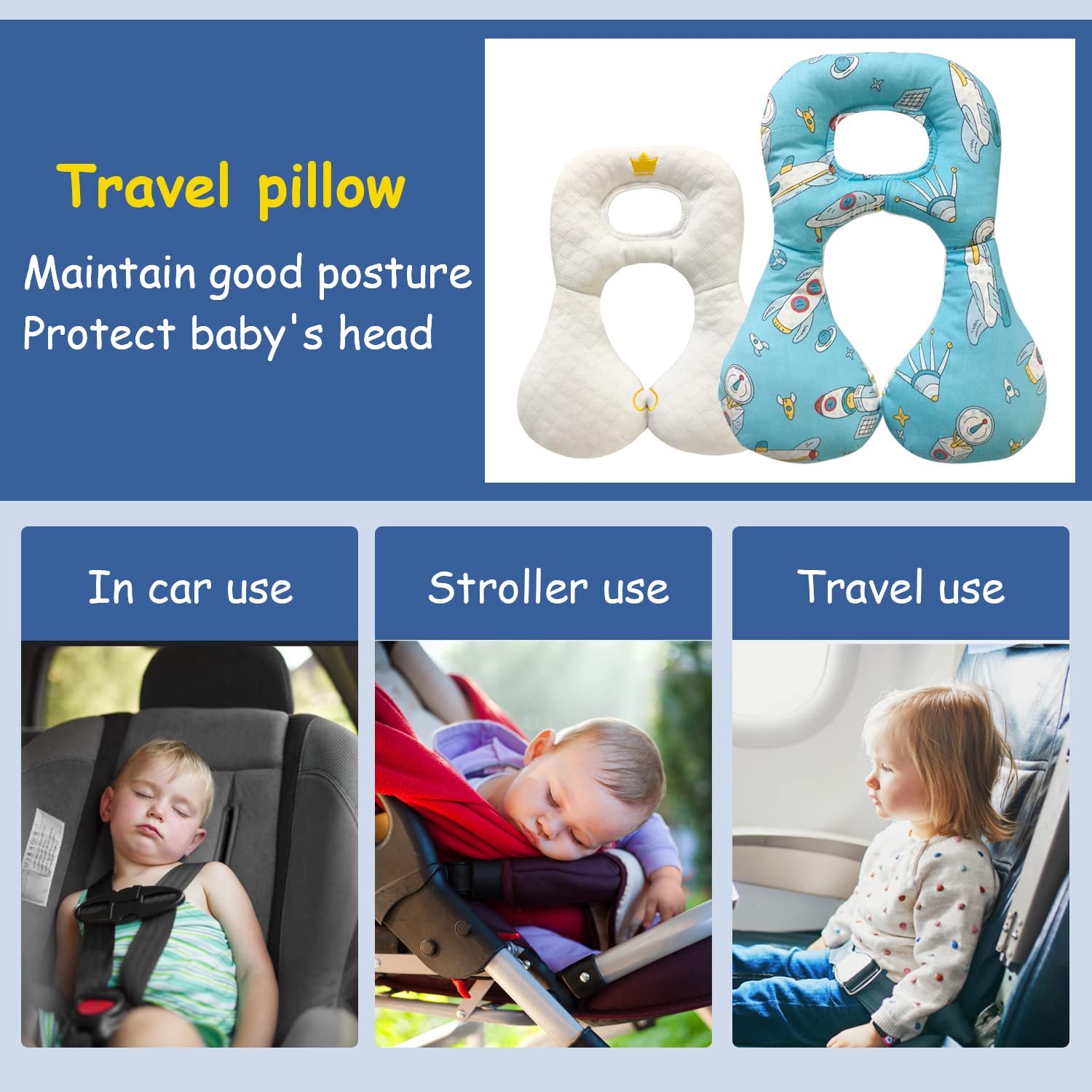 Baby Travel Pillow - Stroller Or Car Seat Baby Body Travel Pillow/Double Side Design Baby Head Support Pillow