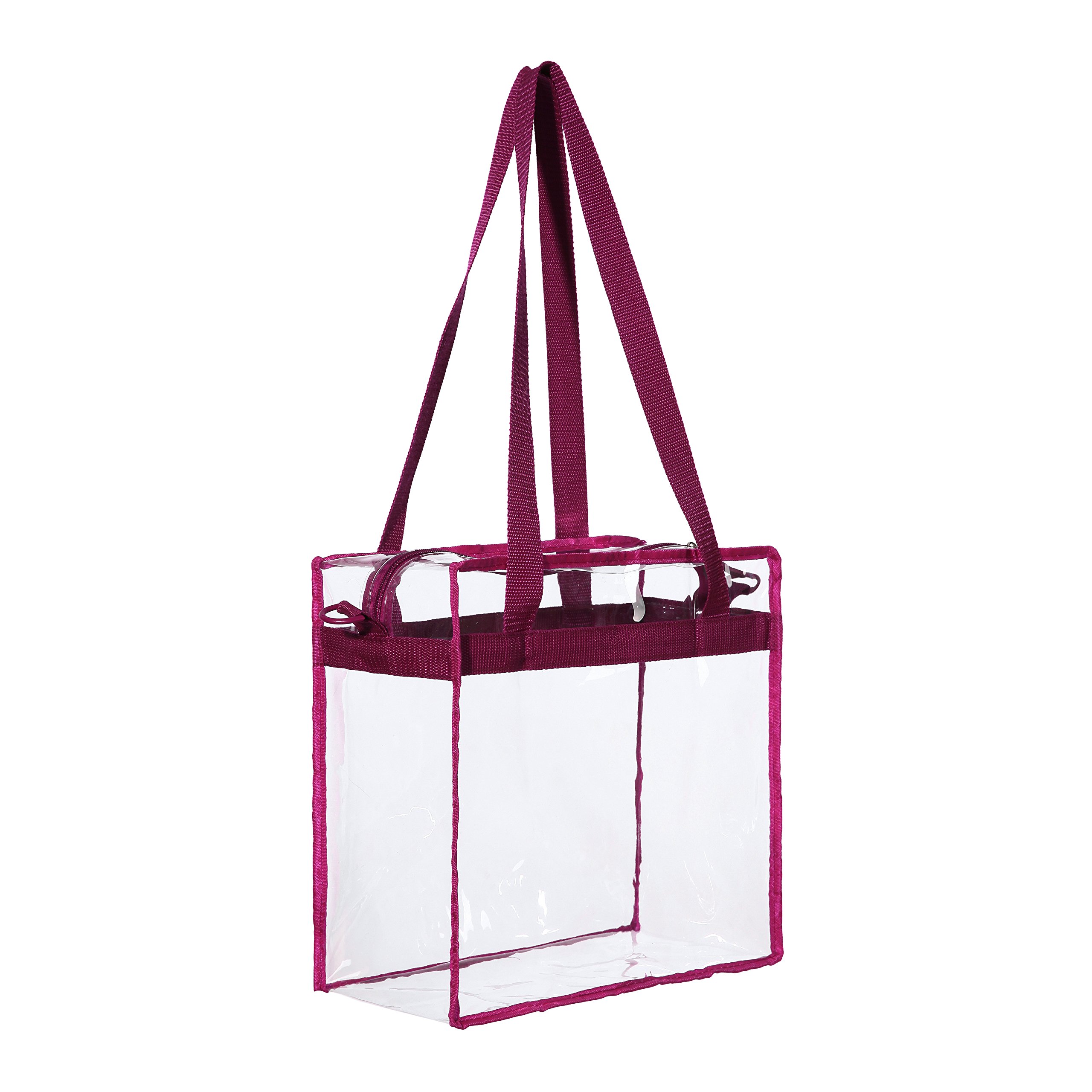 BAGAIL Clear bags Stadium Approved Clear Tote Bag with Zipper Closure Crossbody Messenger Shoulder Bag with Adjustable Strap(12 Inch X 12 Inch X 6 Inch,Burgundy)