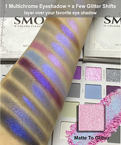 Afflano Smoky Grey Eyeshadow Palette, Highly Pigmented Silver Glitter Black White Gray Smokey Eye Eyeshadow Makeup, Emo Goth Halloween Makeup, Purple Blue Cool Toned Dark Eye Shadow Pallet