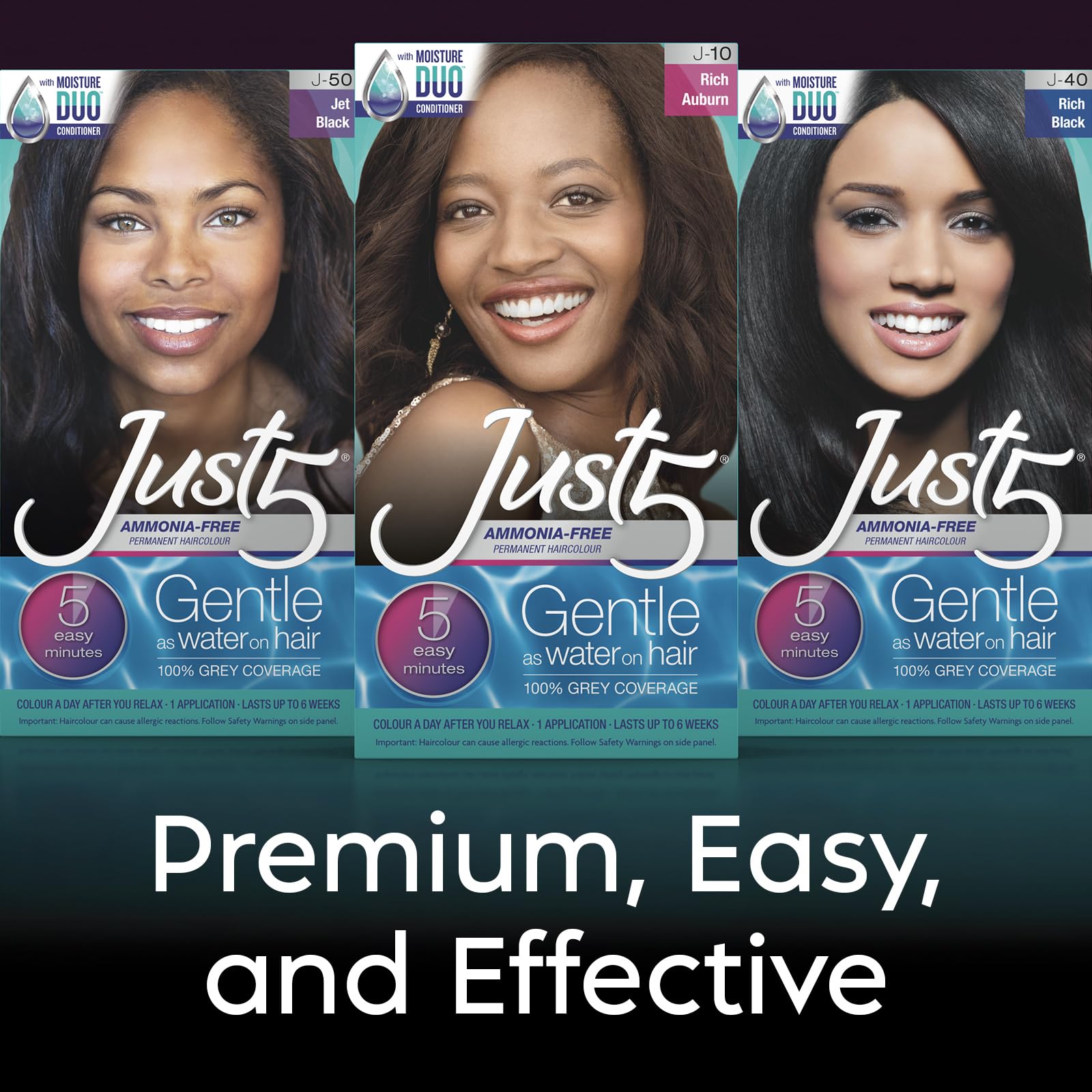 Just 5 Women's 5 Minute Permanent Hair Color with Conditioner, Grey Hair Coloring for Women - Jet Black