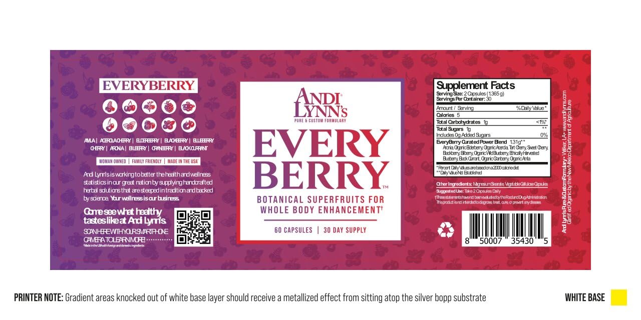 Andi Lynn’s EveryBerry Vegan Superfruit Vitamins, Minerals & Antioxidants Herbal Supplement, Immune Support Booster, Mental & Body Enhancement - 60 Caps