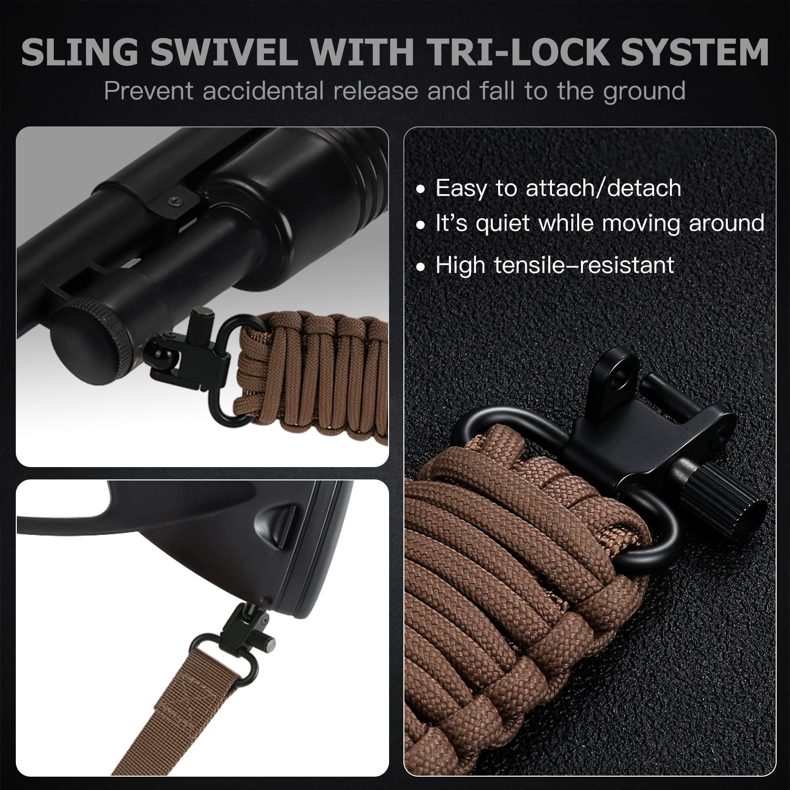 AOOK Paracord Crossbow Sling with Swivels, Non-Slip Quick Adjustable Length Strap, 2-Point Sling for Hunting