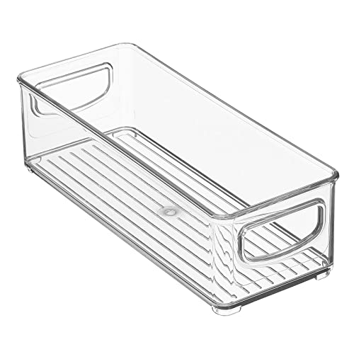 mDesign Plastic Stackable Small Organizing Bin Kitchen Pantry Cabinet, Refrigerator, Freezer Food Organization Storage Bins with Handles, Drawer Container Organizer, Ligne Collection, Clear