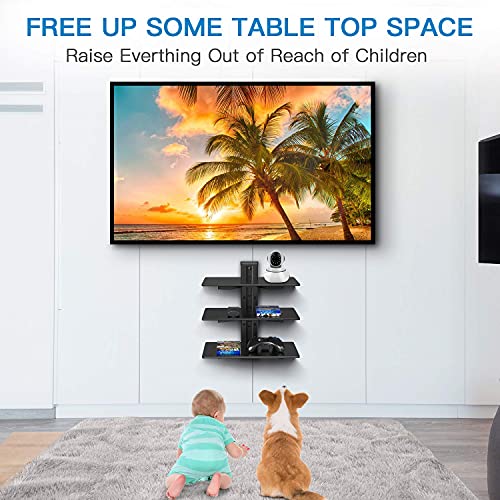 PERLESMITH Floating Wall Mounted Shelf AV Mount Shelf - Holds up to 16.5lbs - DVD DVR Component Shelf with Strengthened Tempered Glass - Perfect for DVD Players, TV Box and Cable Box, PSDSK3