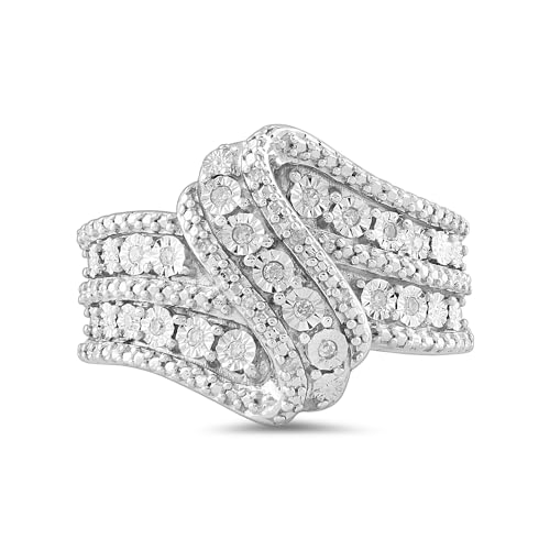 Amazon Essentials Sterling Silver Diamond 3 Row Twist Fashion Band Ring (1/10 cttw), Size 8, (previously Amazon Collection)