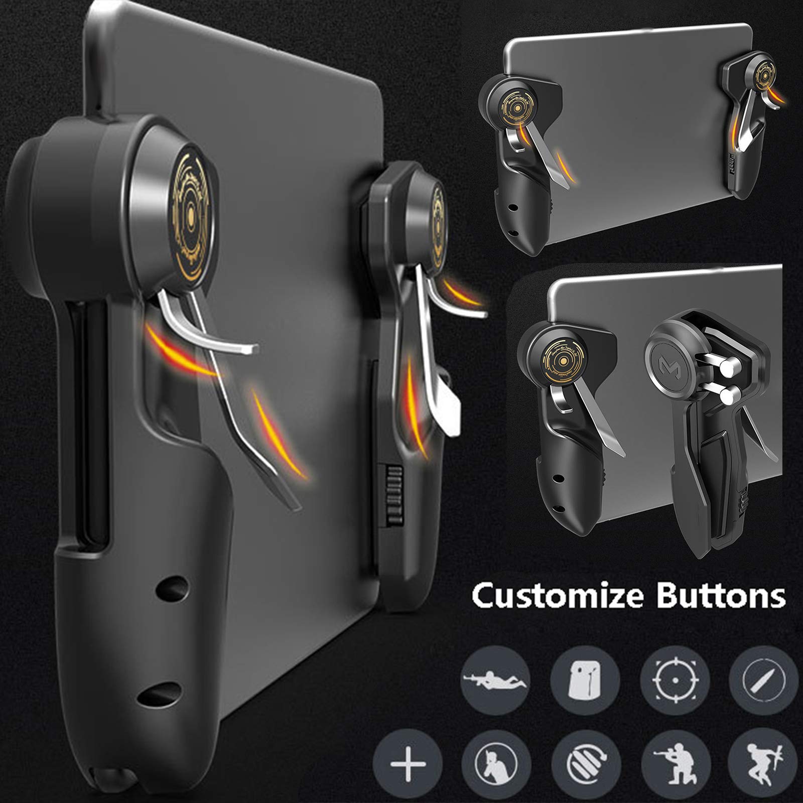 HUAYUWA 2Pcs Tablet Game Joystick Trigger Handle 6 Finger L1R1 Shooter Fire Aim Button Controller Fits for iPad Tablet PUBG Game Accessories