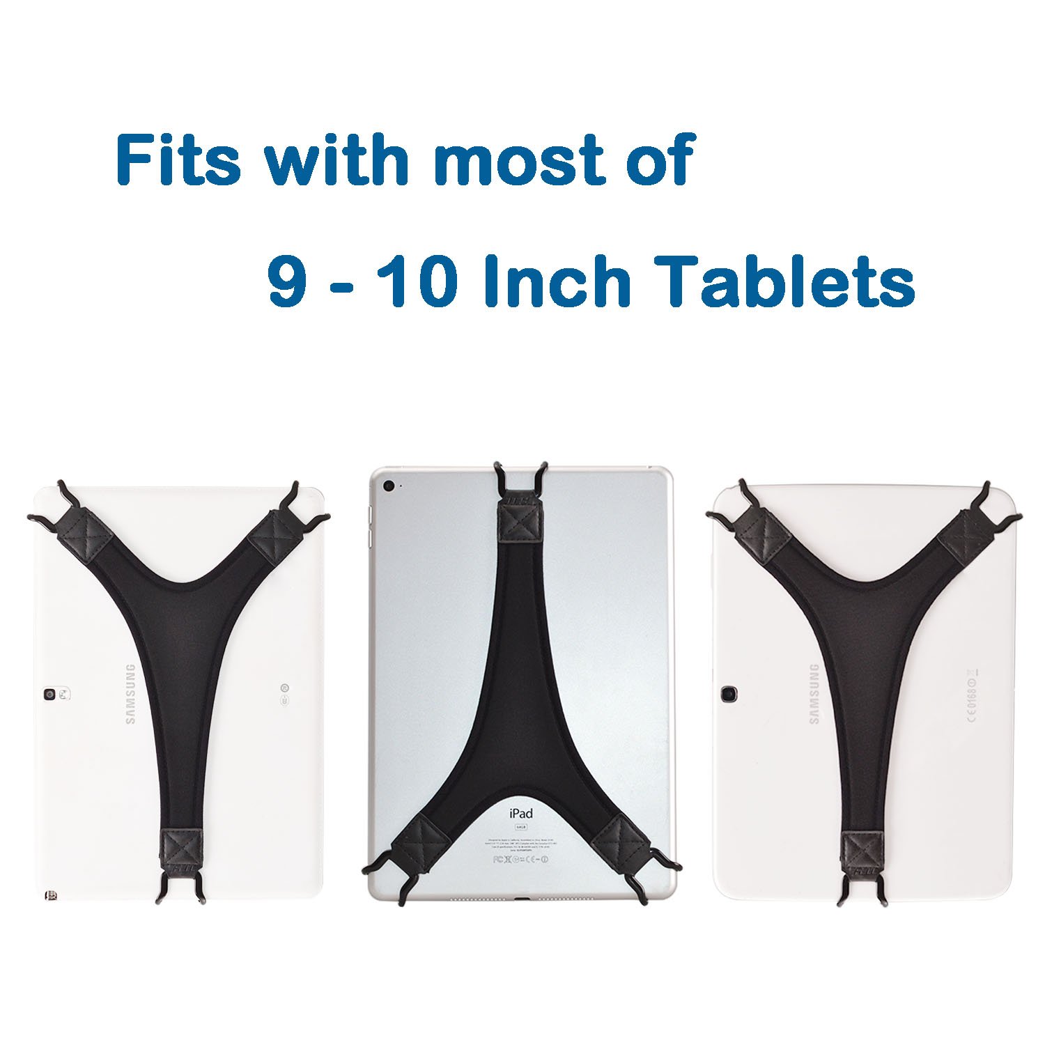 TFY Security Hand Strap Holder Finger Grip for Tablets -Compatible with iPad Air/iPad Pro 9.7Inch / Samsung Galaxy Tab 10.1Inch / Tab 4 10.1Inch / Tab Pro 10.1Inch / Tab S 10.5 (Black)