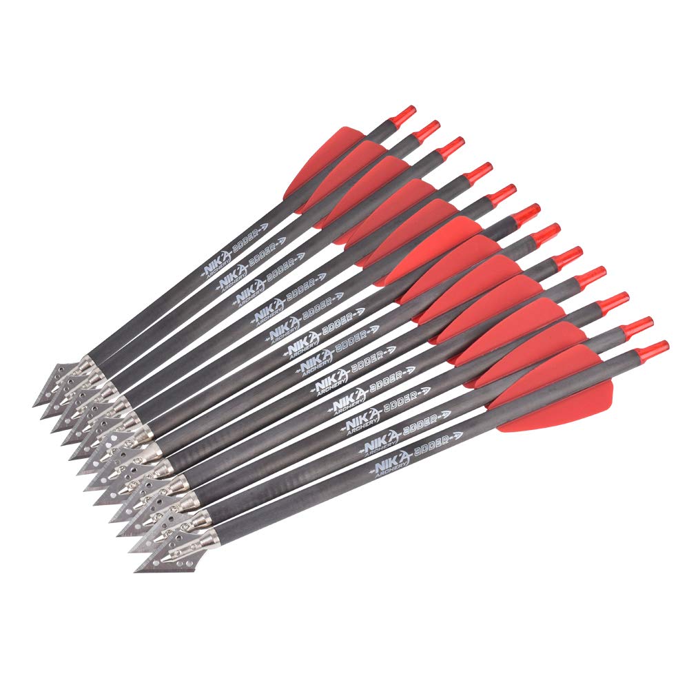 Archery Crossbow Hunting Practice 7.5" inch R9 Crossbow Bolts Carbon Arrows 2" Red Vanes with 100grain Broadhead for Hunting Shooting Targeting 12PCS