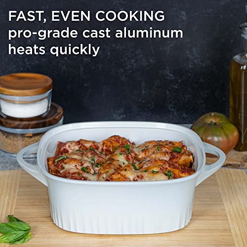 CorningWare, Non-Stick 3.2 Quart QuickHeat Roaster with Lid, Lightweight Roaster, Ceramic Non-Stick Interior Coating for Even Heat Cooking, French White