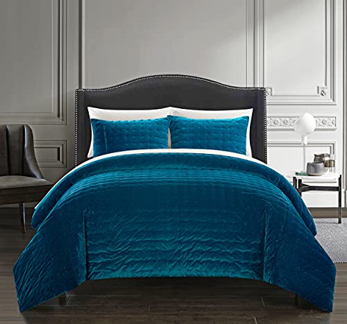 Chic Home Chyna 3 Piece Comforter Set Luxurious Hand Stitched Velvet Bedding-Decorative Pillow Shams Included, King, Teal