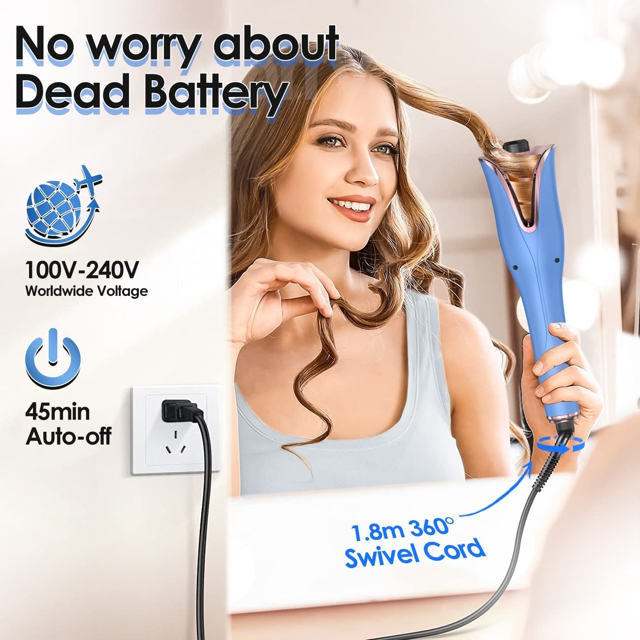 Auto Hair Curler, Upgrade Automatic Hair Curler with 1000W+ Negative Ion Iron Wand Professional Anti-Tangle Automatic Curling Iron, Dual Voltage Rotating Curling lron with Auto Shut-Off (Thoussilk)