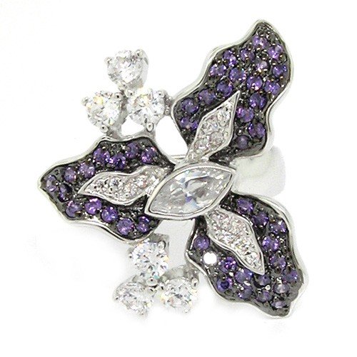 Alljoy Beautiful Orchid Cocktail Ring with Amethyst & White CZs Size 9