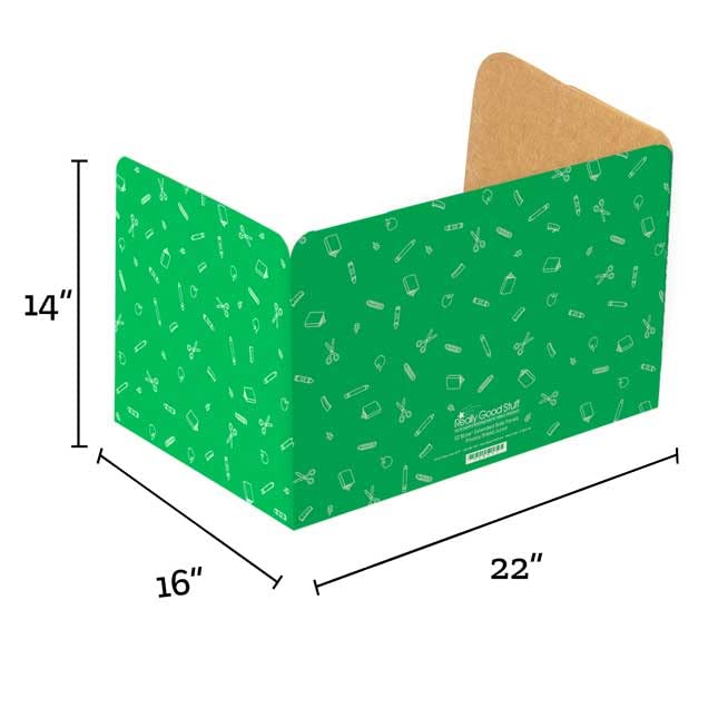 Really Good Stuff Large Privacy Shields for Student Desks – Set of 12 - Matte - Study Carrel Reduces Distractions - Keep Eyes from Wandering During Tests, Green with School Supplies Pattern