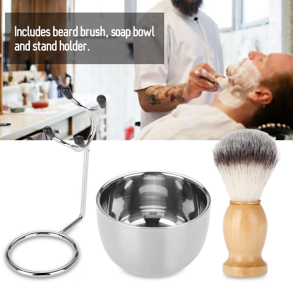 Sonew Beard Shaving Set, Professional Atainless Steel Bowl Holder Brush Shaving Tool Mustache for Men