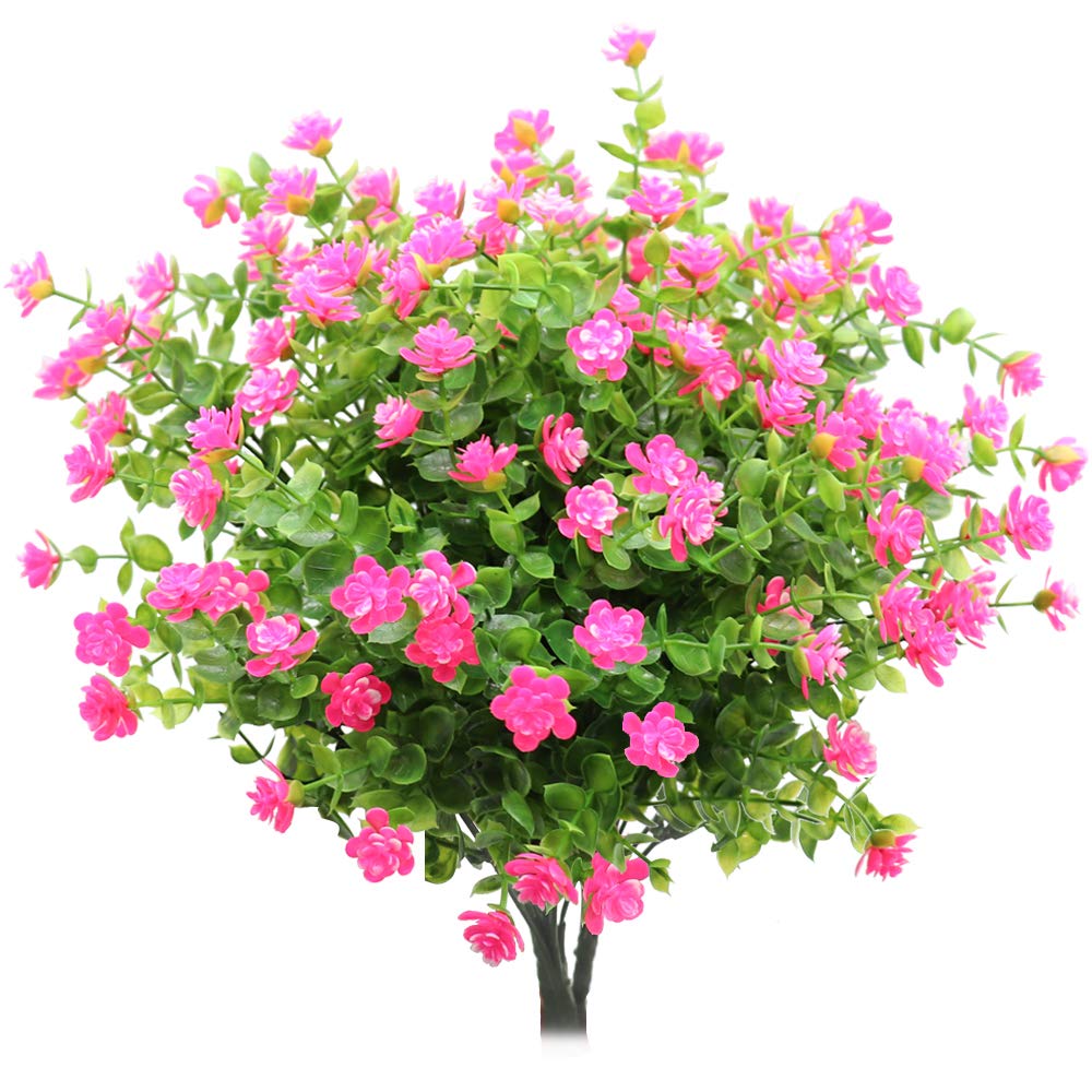 GKONGU Artificial Flowers, 4 Bundles Fake Eucalyptus UV Resistant Flowers Plastic Lotus Flowers Bouquets Greenery Shrubs Plants for Indoor and Outdoor Garden Porch Patio Office Home Decoration