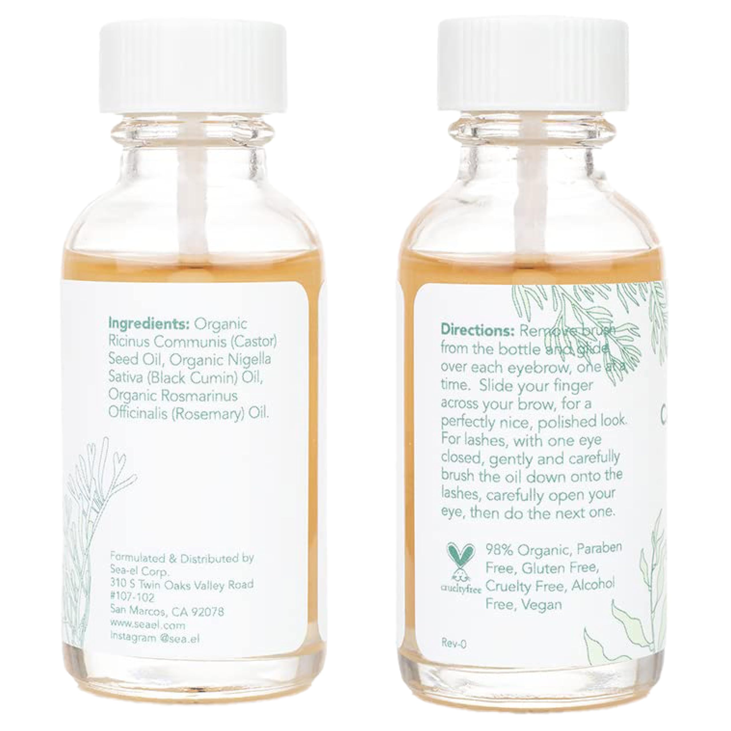 Sea El Castor Lash & Brow Serum Organic Castor Oil Rosemary Oil & Black Seed Oil Hair Conditioner - Eyelashes & Eyebrow Thickening & Growth Essentials for Women & Men - 1 fl oz Bottle