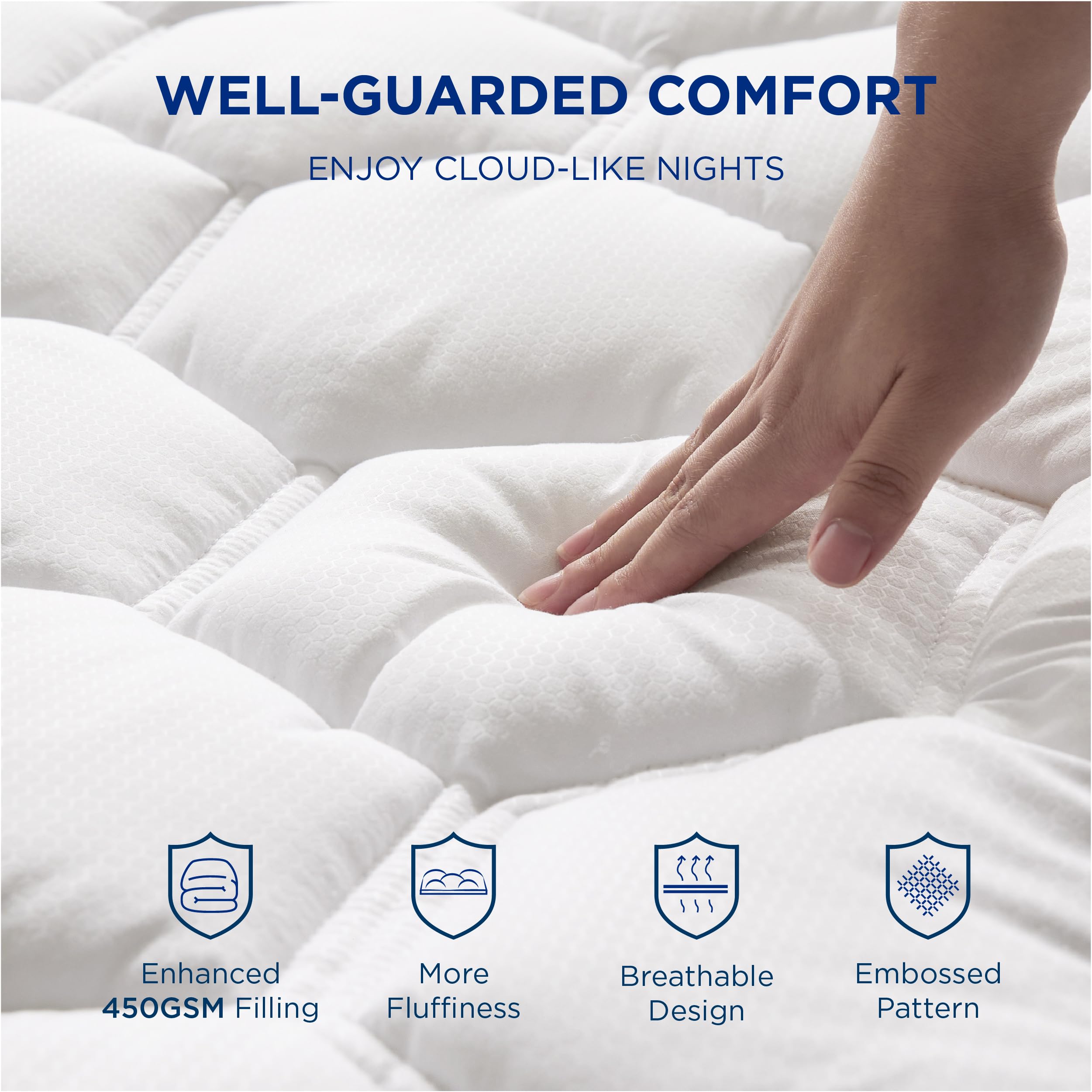 Bedsure Queen Mattress Pad - Soft Mattress Topper Padded, Quilted Fitted Mattress Cover with with Deep Pocket Fits 8"-21" Mattress, Breathable Fluffy Pillow Top, White, 60x80 Inches