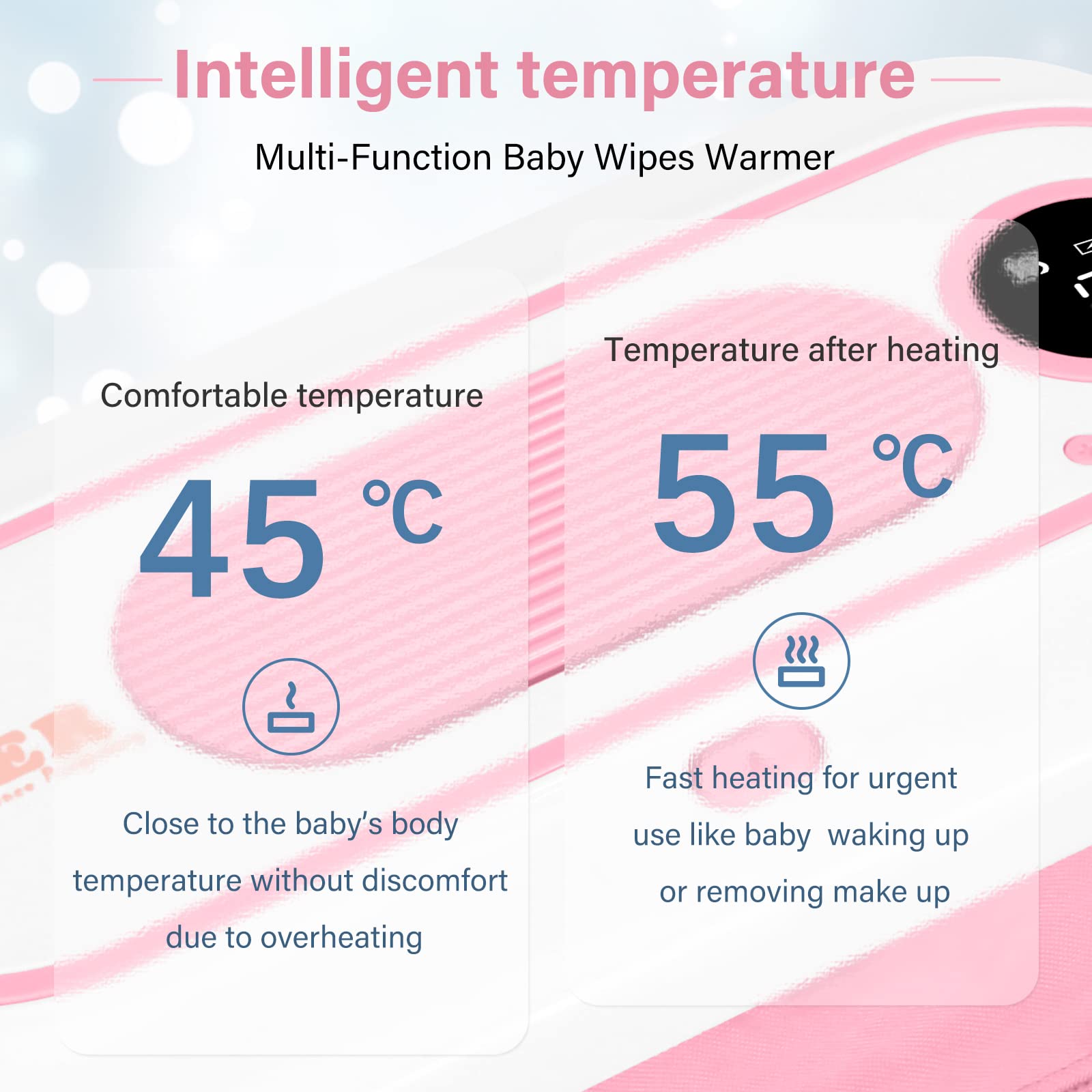 Baby Wipe Warmer USB Infant Wet Wipes Dispenser Portable Diaper Wipe Warmer with Temperature Heating Control, Large Capacity, Evenly Overall Heating Adjustable LED Display Wipe Heating Box