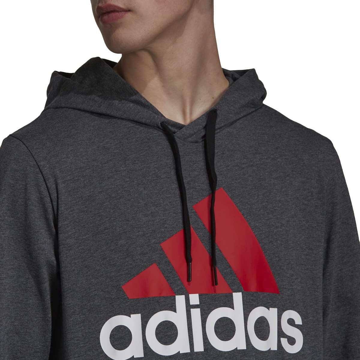 adidas Men's Size Essentials Logo Hoodie, Dark Grey Heather/Scarlet, 3X-Large/Tall